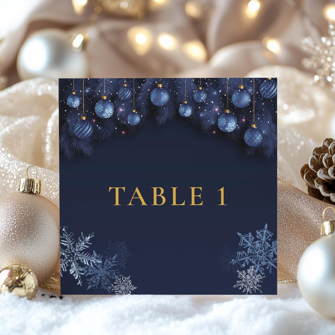 Christmas Table Numbers, Winter Wedding Table Names, Navy Gold Table ...