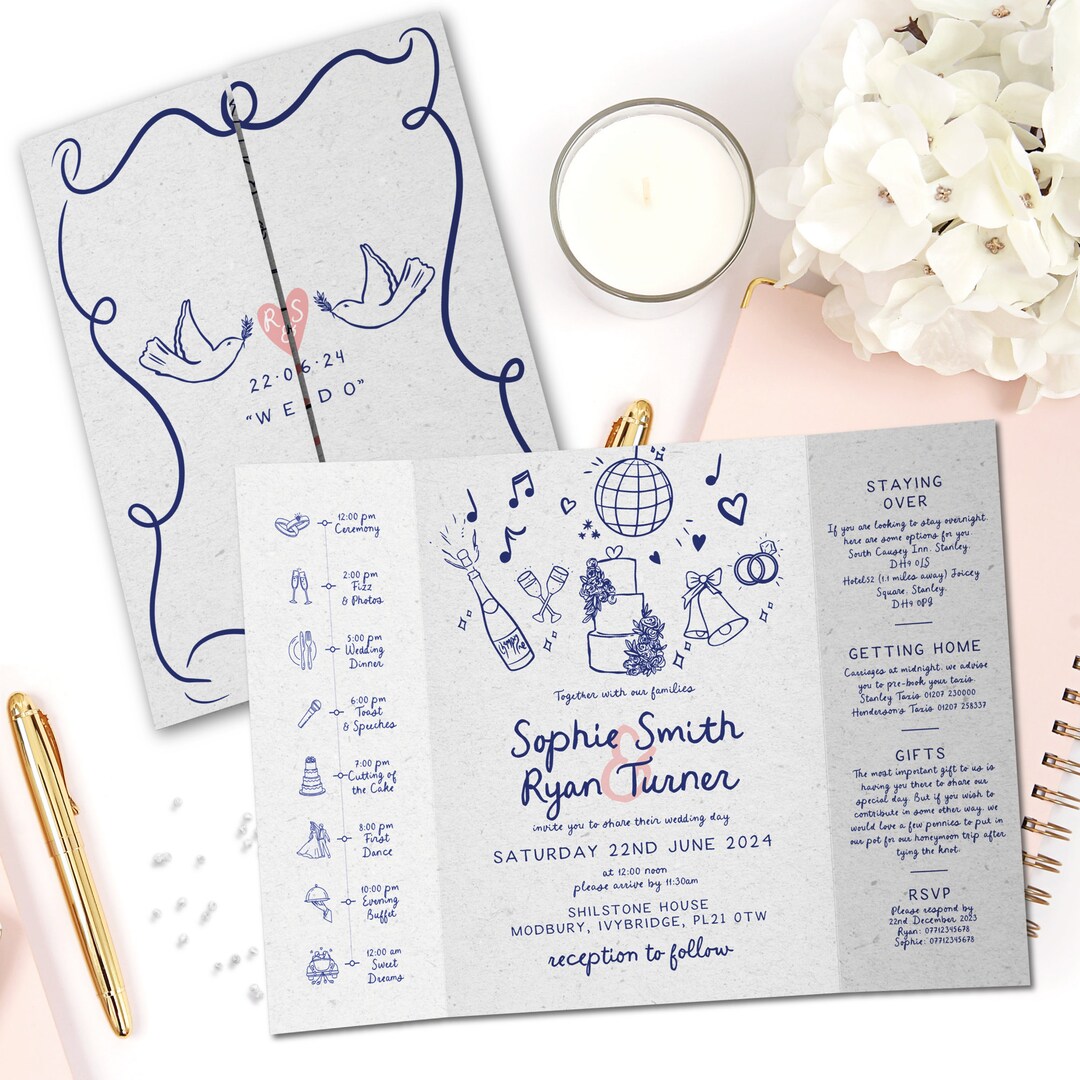 Hand Drawn Wedding Invitations, Sketchy Doodle Wedding Invitation ...