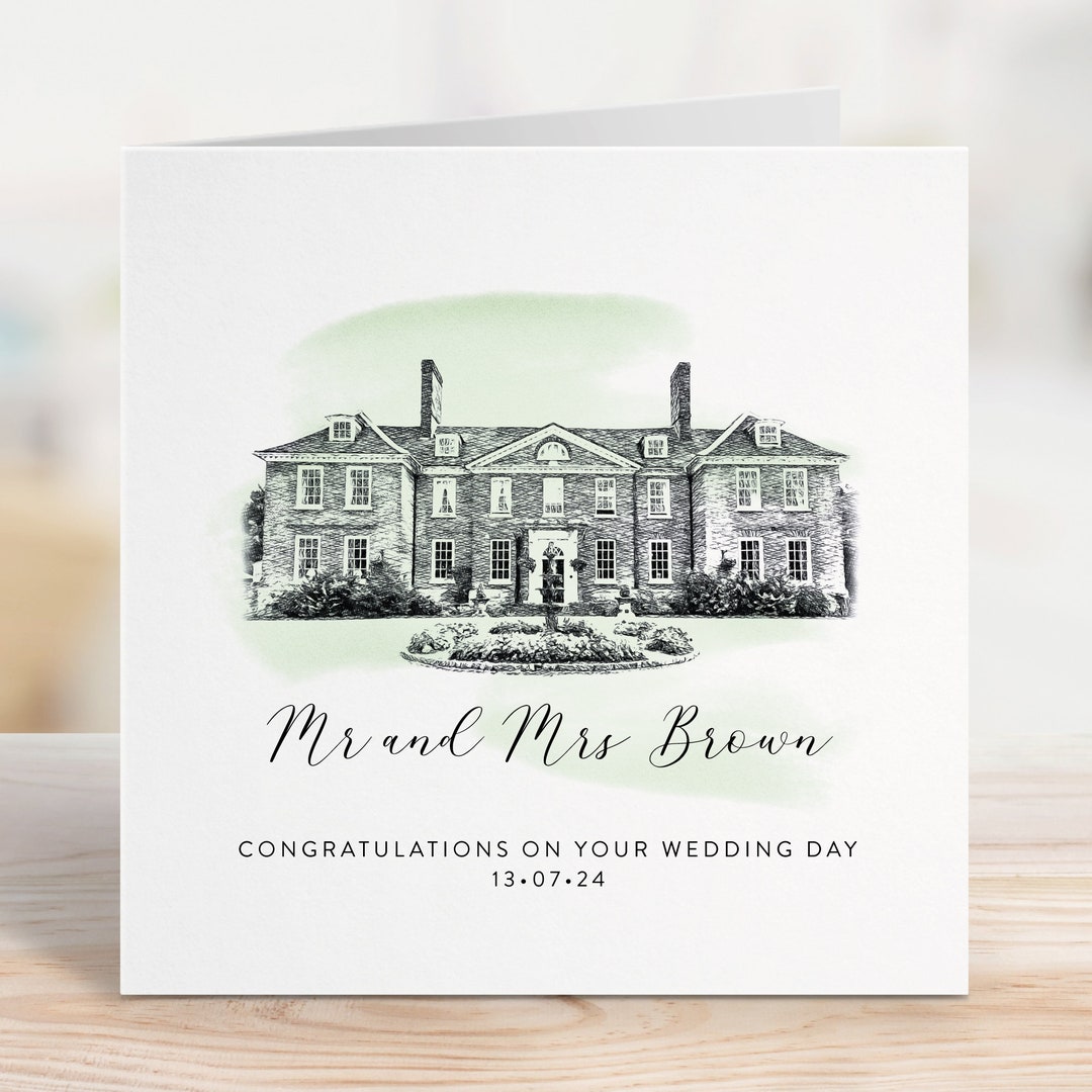Personalised Wedding Card With Venue Drawing, Congratulations on Your ...