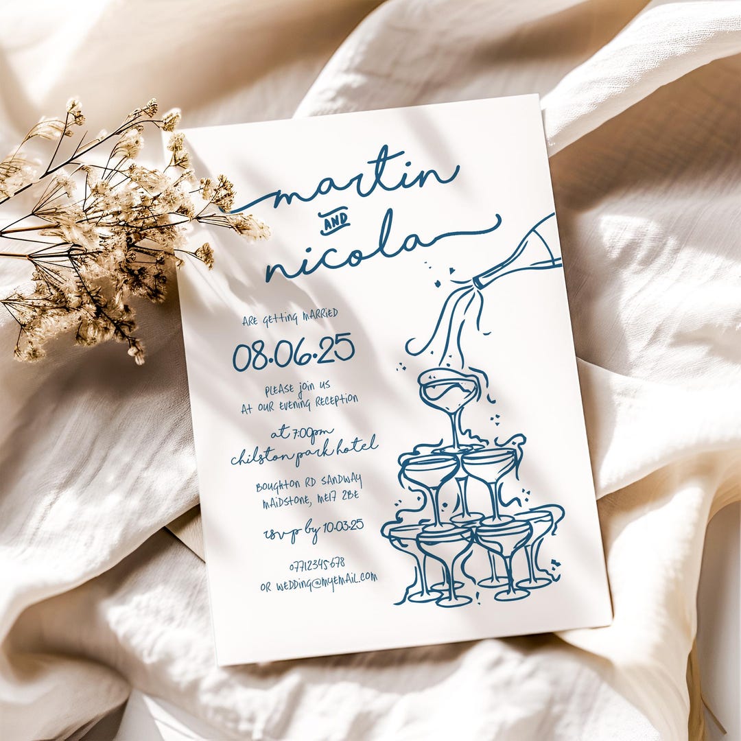 PRINTED Hand Drawn Wedding Invitation, Scribble Evening Invite, French ...