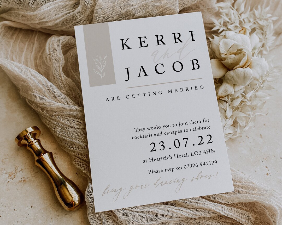 Neutral Wedding Invitation, Boho Wedding Invitations, Simple Wedding ...