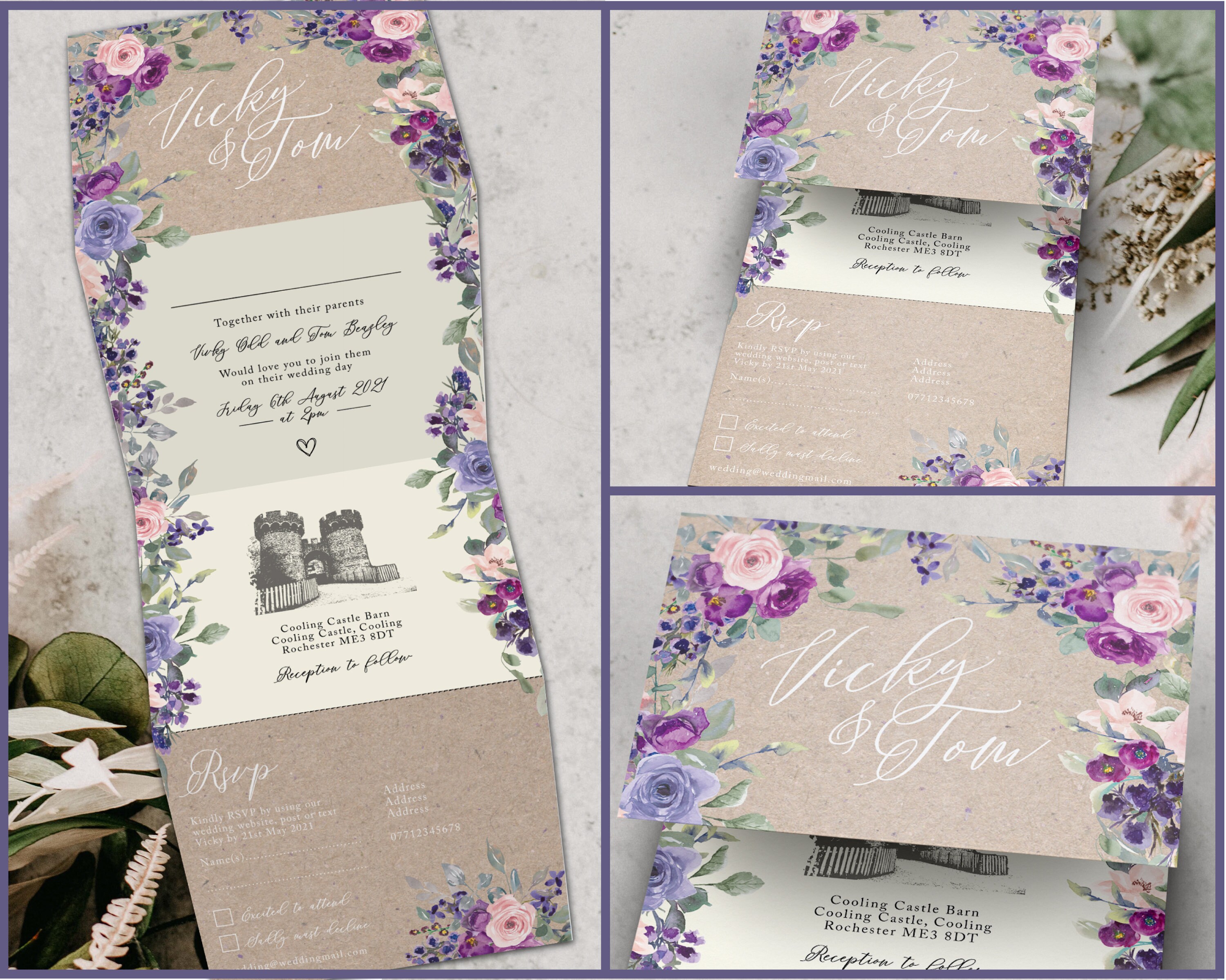 Purple Rustic Wedding Invitations