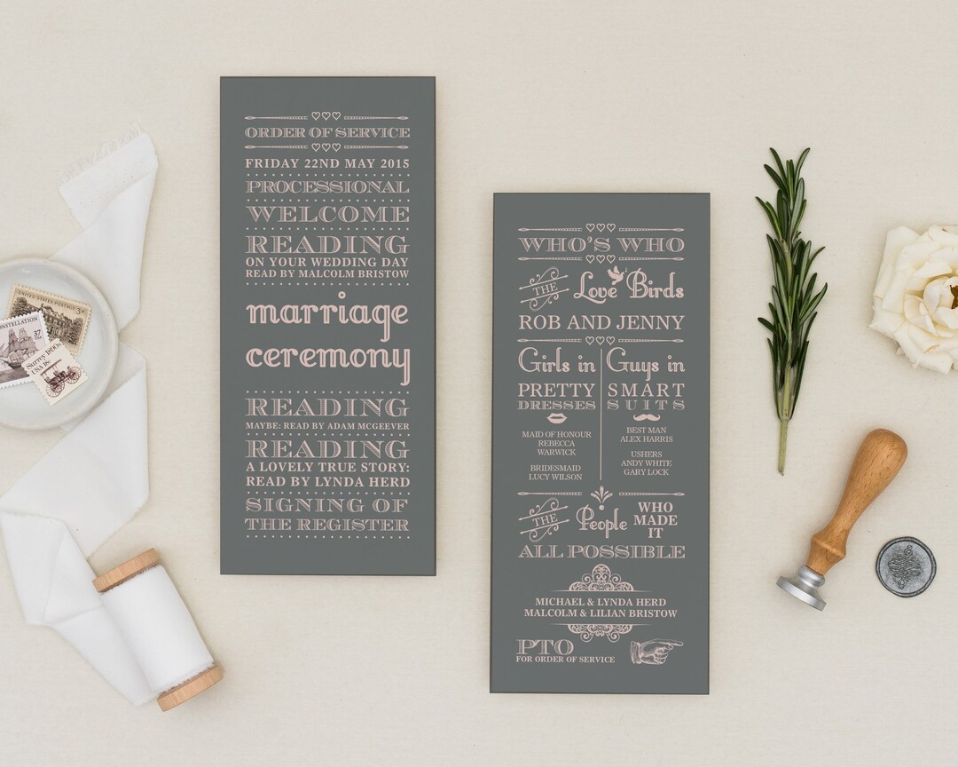 Wedding Program Wedding Programme Wedding Order of the Day - Etsy