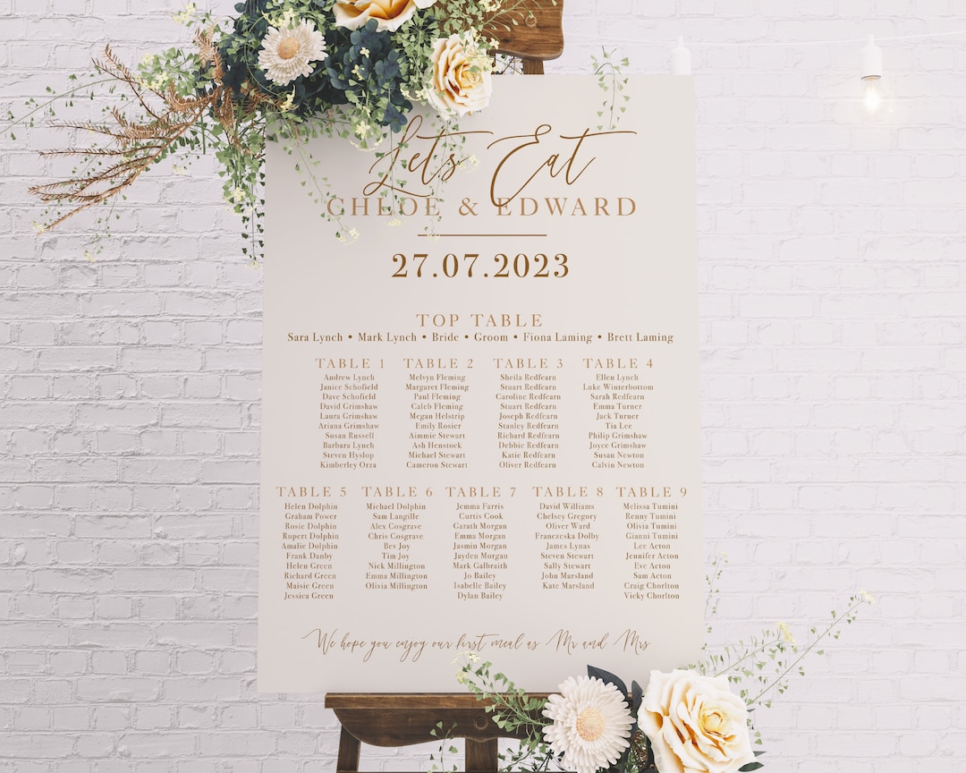 Simple Boho Wedding Table Plan, Minimalist Wedding Seating Plan, Rust ...