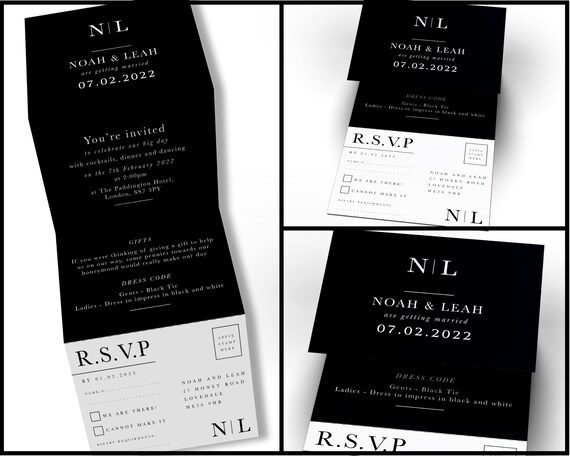 Black Wedding Invitations Simple Wedding Invitation Black & | Etsy