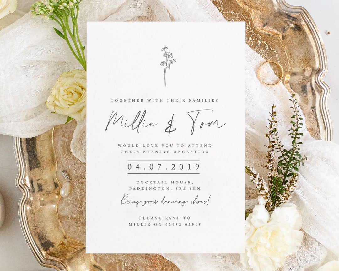 Simple Sprig Wedding Invitation, Plain White Wedding Invitations ...