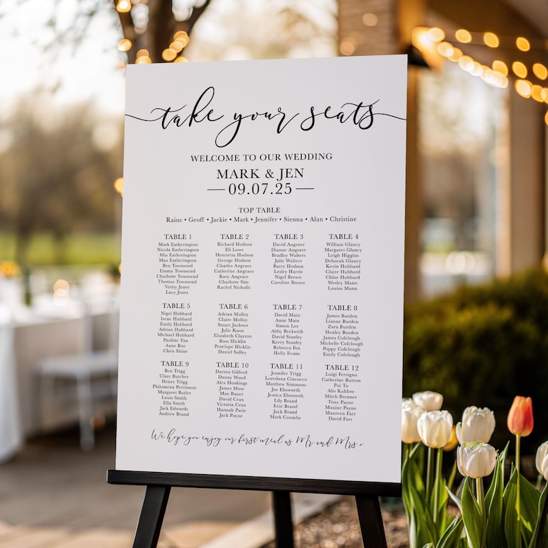 Personalised Wedding Table Plan: Elegant Seating Chart Sign - Etsy