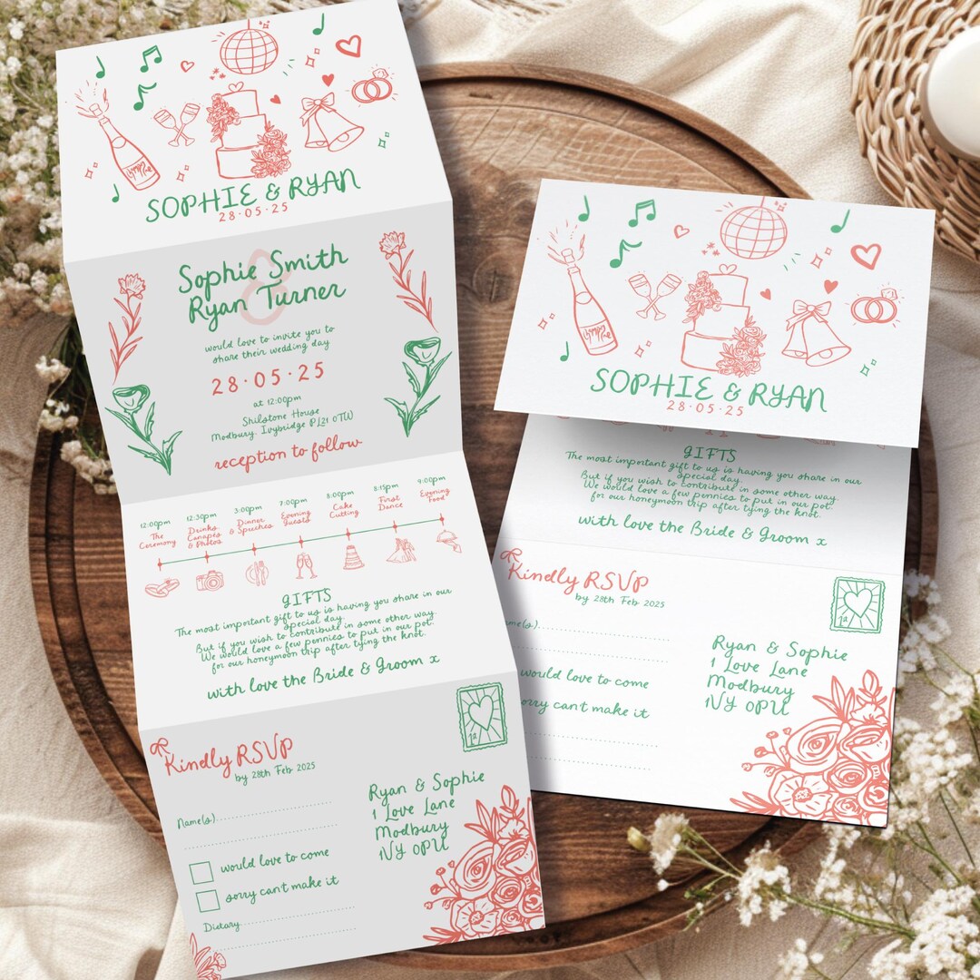 Scribble Wedding Invitations, Hand Drawn Wedding Invitation, Doodle ...