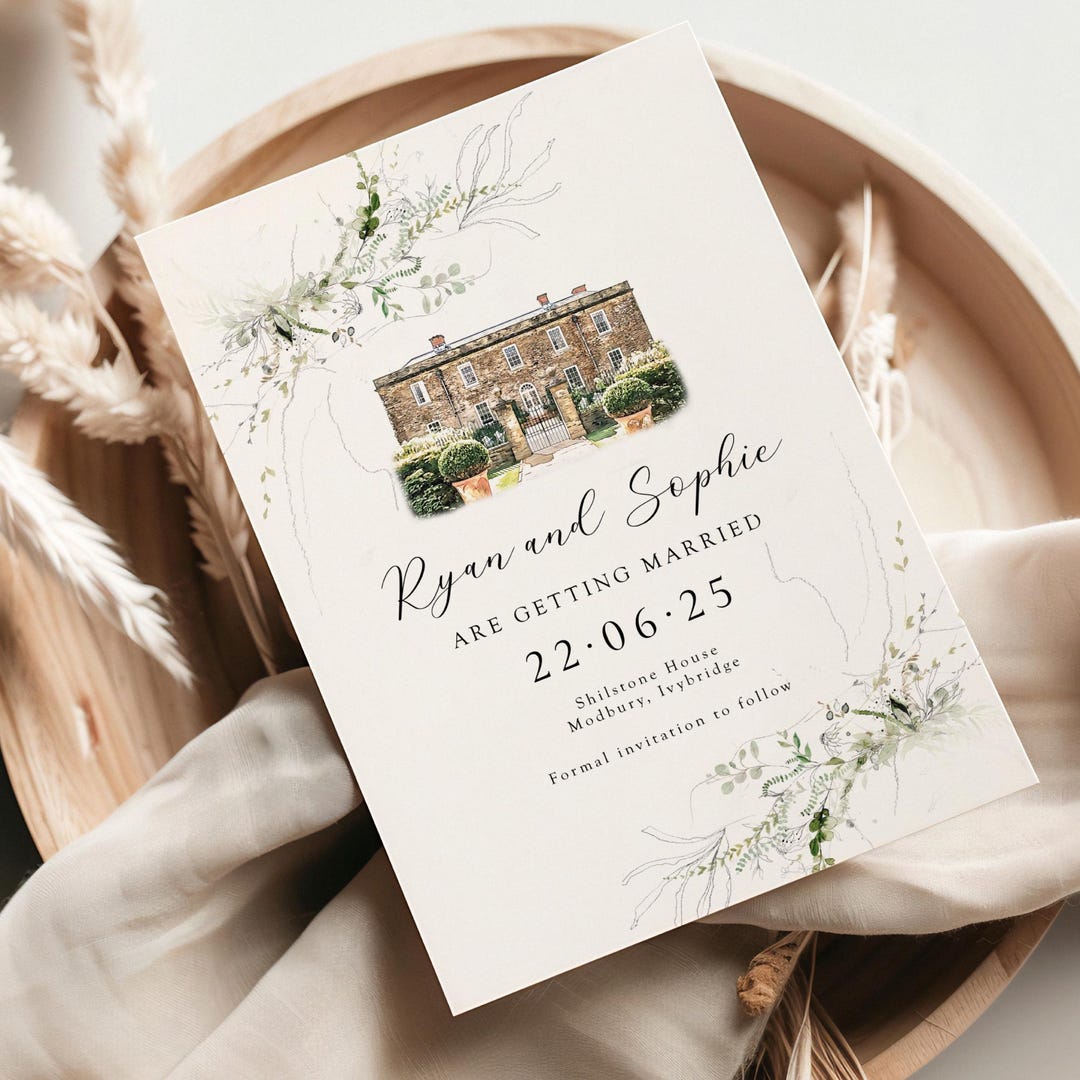 Watercolour Venue Painting Save the Date: Personalised Wedding ...