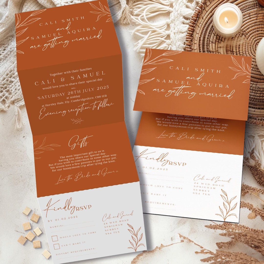 Terracotta Wedding Invitation, Autumn Wedding Invites, Rustic Wedding ...
