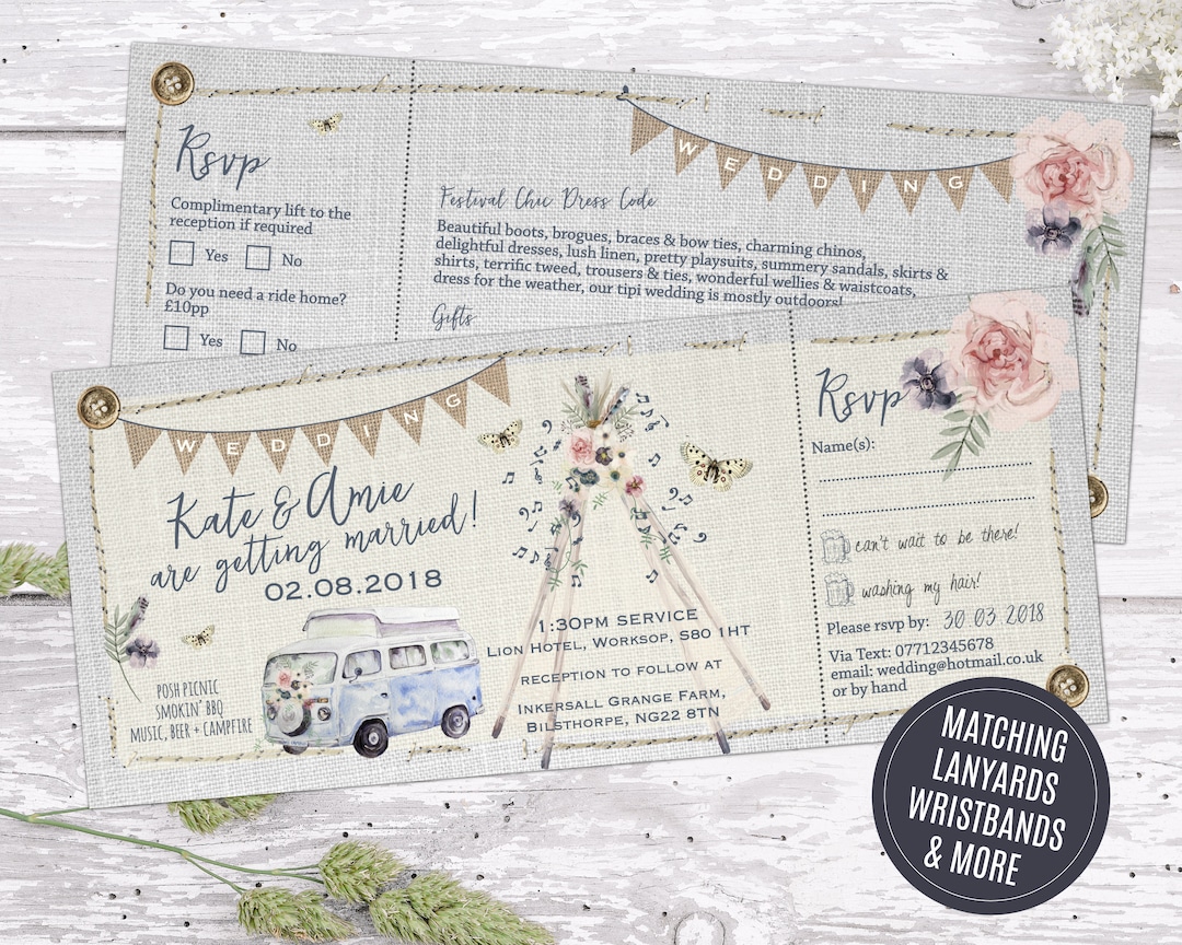 Festival Wedding Invitations, Boho Festival Invites, Rustic Wedding ...