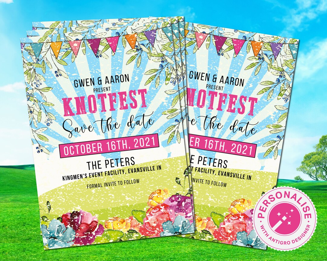 Festival Save the Date Cards, Save the Date Festival, Bright Wedding ...