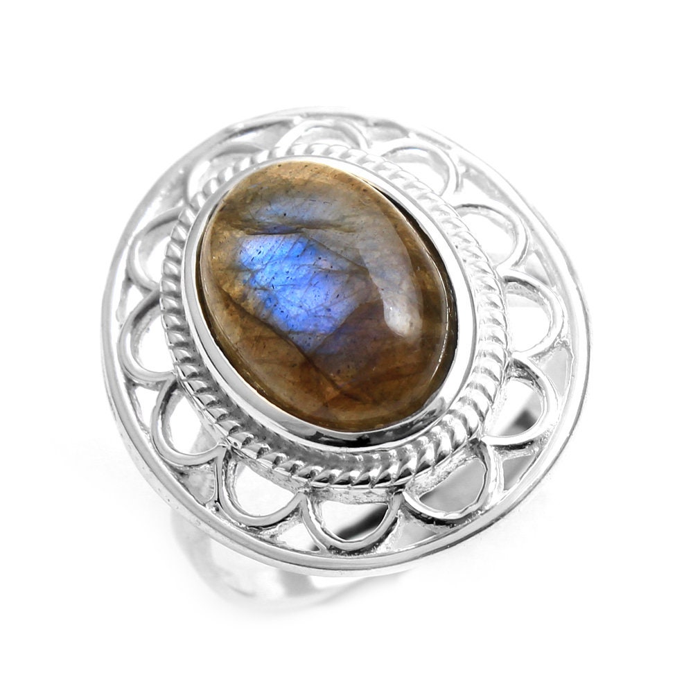 Handmade Labradorite Sterling Silver Ring - Oval Gemstone, Size 9.25 - Etsy