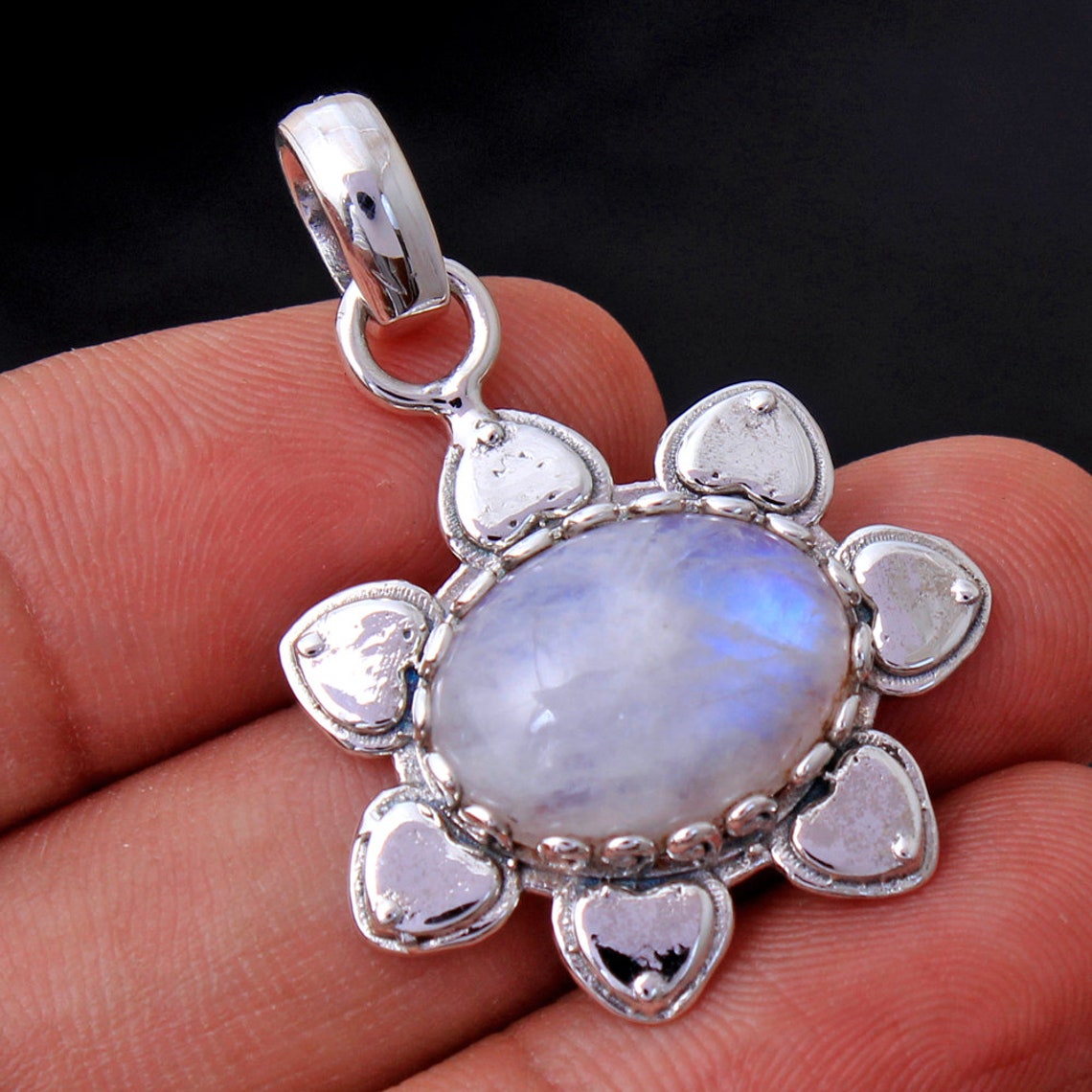 Natural Moonstone Oval Shape Gemstone Floral Pendant 925 - Etsy