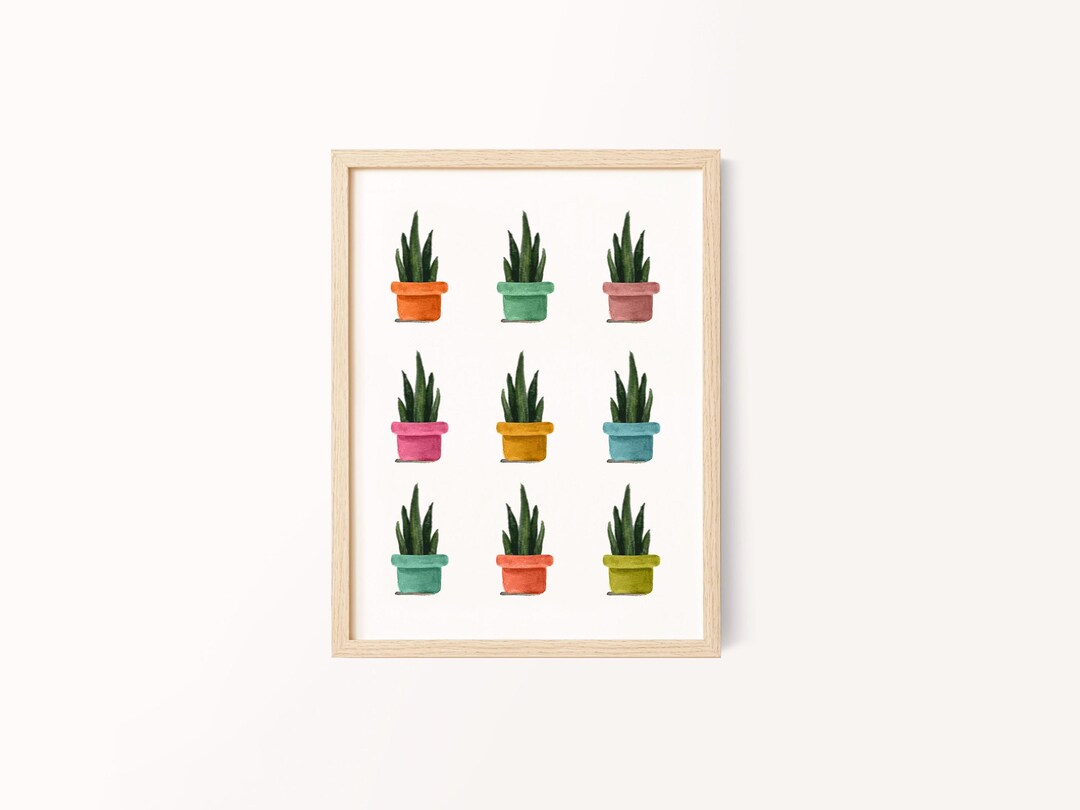 Watercolor Snake Plant Printable – Colorful Pots Wall Art, Potted Plant ...