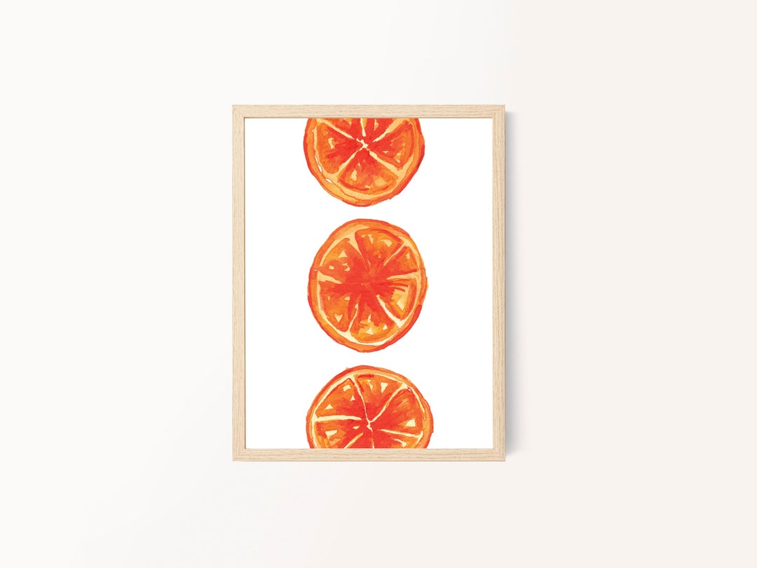 Bright Orange Fruit Watercolor Art Print - Kitchen Decor, FREE SHIPPING ...