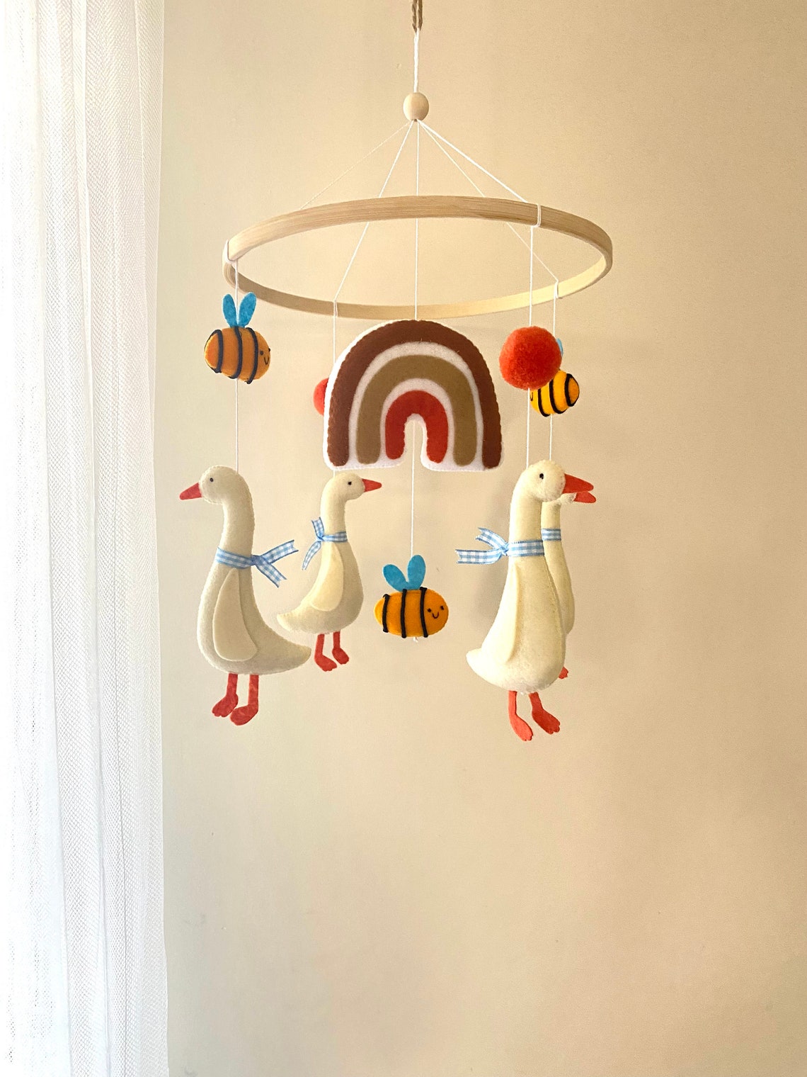 Duck Nursery Baby Mobile Goose Blue Ribbon Rainbow Mobile - Etsy