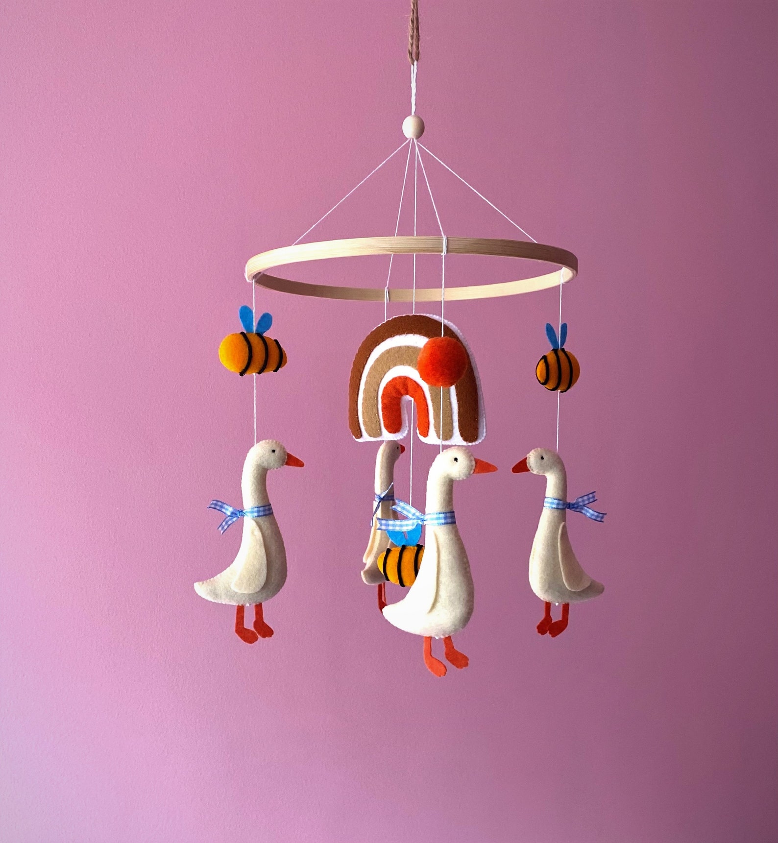 Duck Nursery Baby Mobile Goose Blue Ribbon Rainbow Mobile - Etsy