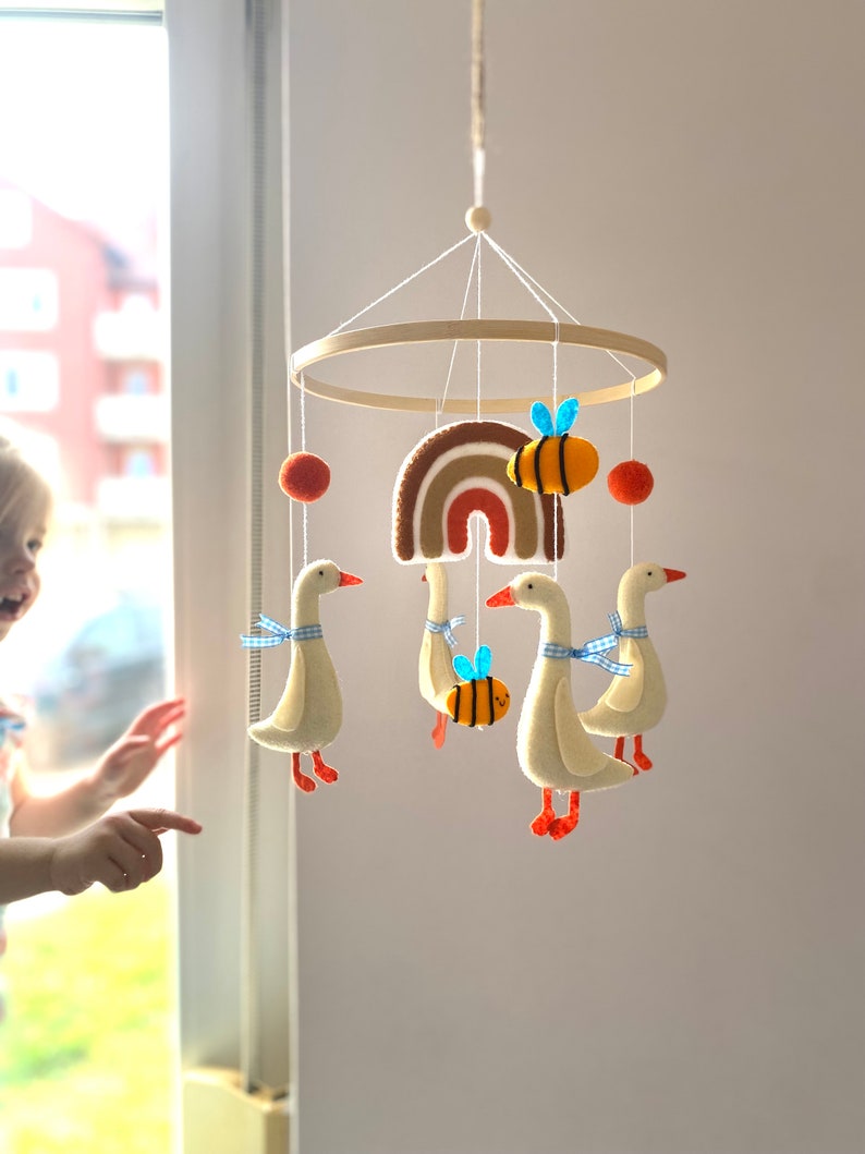 Duck Nursery Baby Mobile Goose Blue Ribbon Rainbow Mobile - Etsy