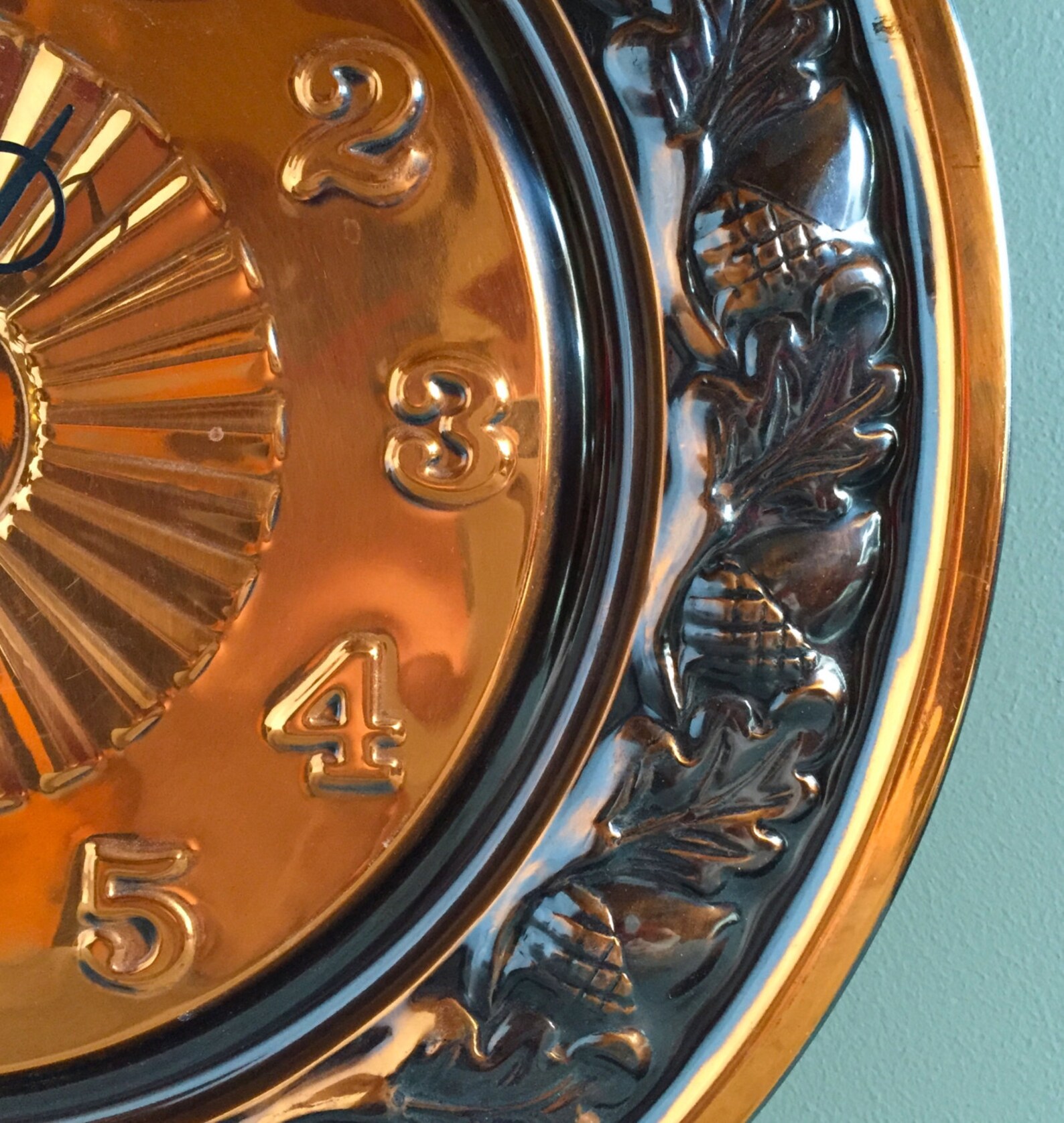 Retro Copper Clock With Acorn and Leaves Mid Century Made in | Etsy