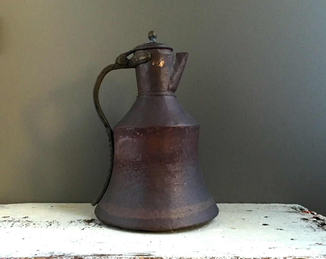 Rustic Copper Water Container, Primitive Metal Flower Vase, Heavy ...