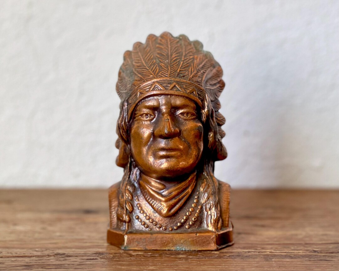 Antique Copper Bank, Native American Indian Chief, Vintage Coin Saver ...