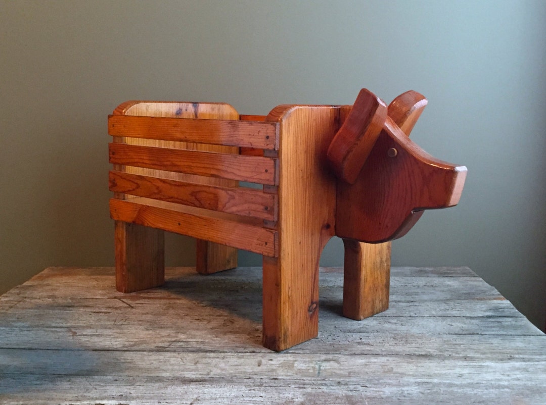 Wooden Pig Toy Box, Handmade Farmhouse Style Magazine Rack or Storage ...