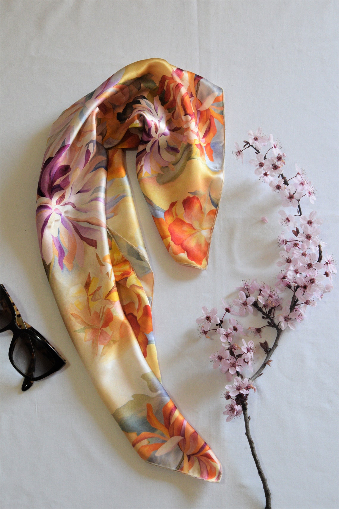 Foulard seta, foulard seta arancio e rosa, foulard bandana multicolor ...