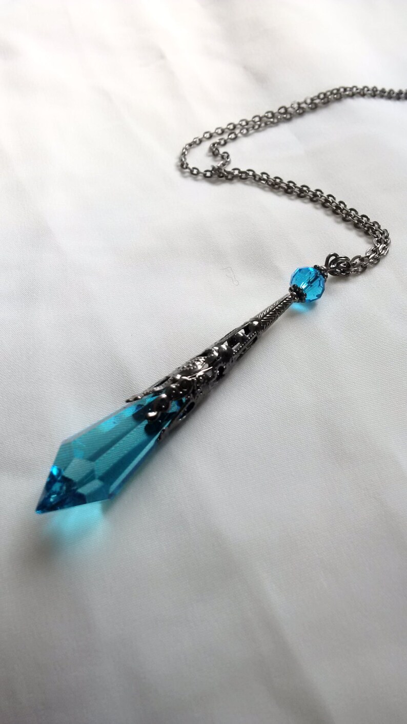 Azure Blue Crystal Pendulum Necklace Vampire Drop Necklace | Etsy
