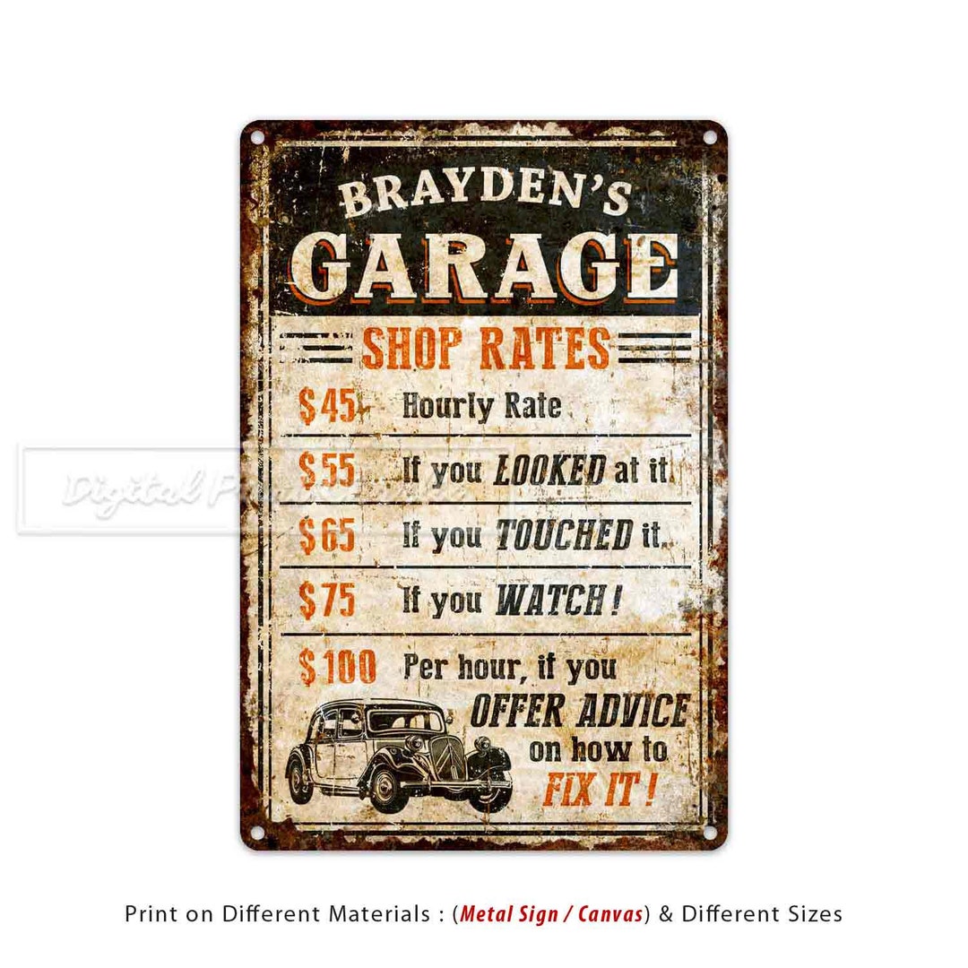 Custom Garage Sign, Garage Decor, Wall Art, Metal Sign, Personalised ...