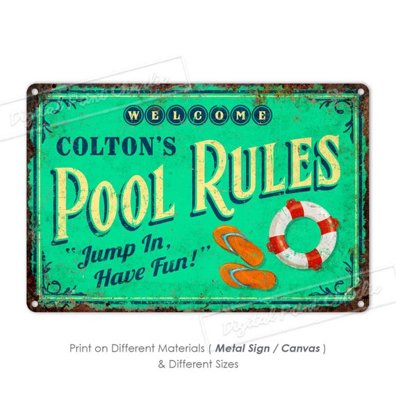 Custom Sign Pool Sign Pool Rules Metal Wall Sign | Etsy