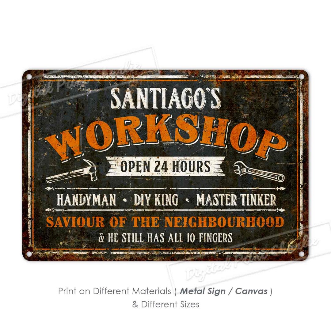 Custom Workshop Metal Sign, Personalized Garage Decor - Etsy