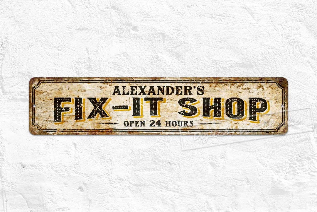 Custom Sign, Fix-it Shop, Garage Sign, Metal Sign, Personalised Gifts ...