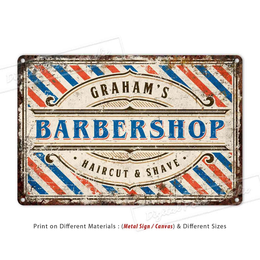 Barber Shop Sign, Custom Metal Sign, Man Cave Sign, Haircut & Shave ...