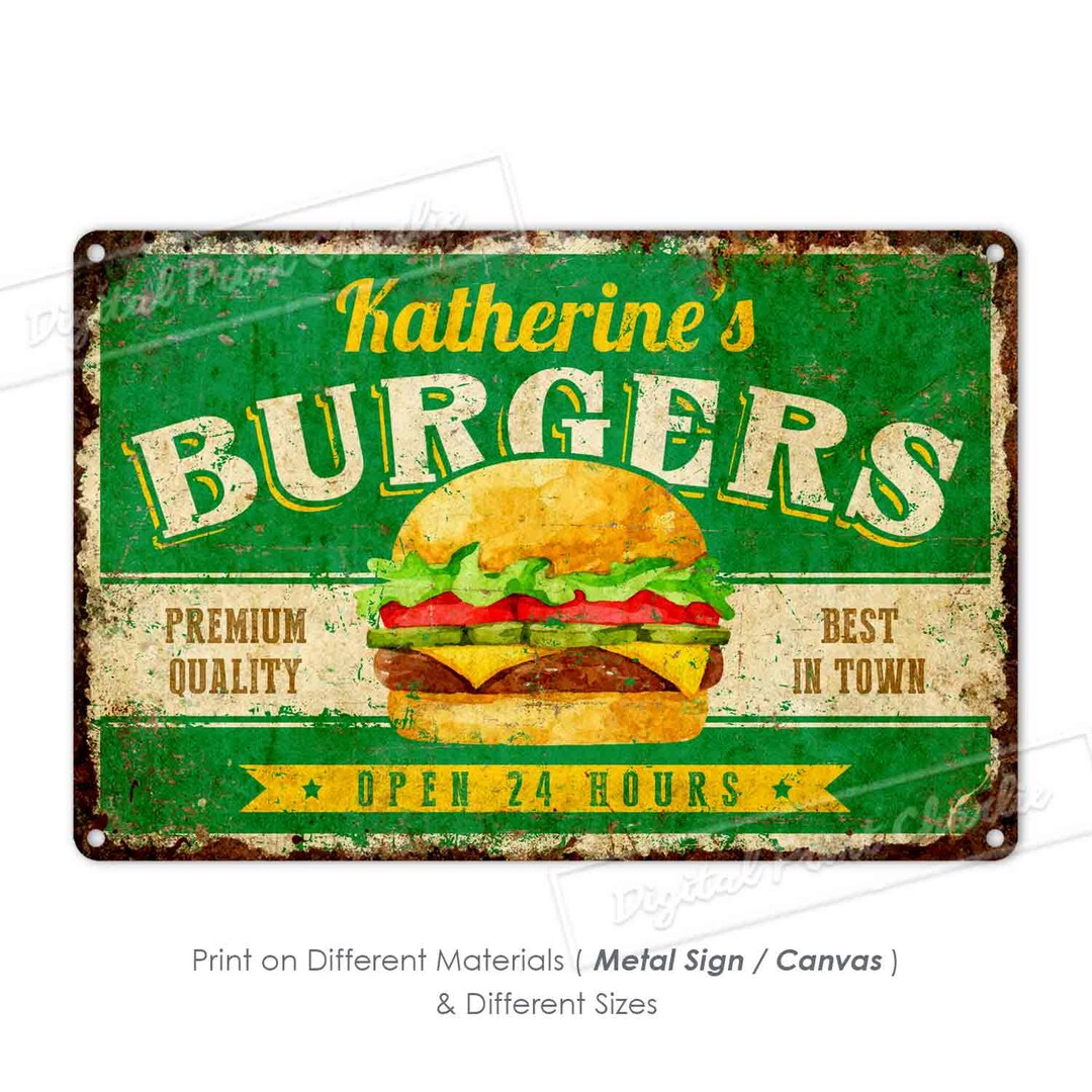 Custom Kitchen Sign, Burgers Shop, Bar Sign, Wall Decor, Personalised ...