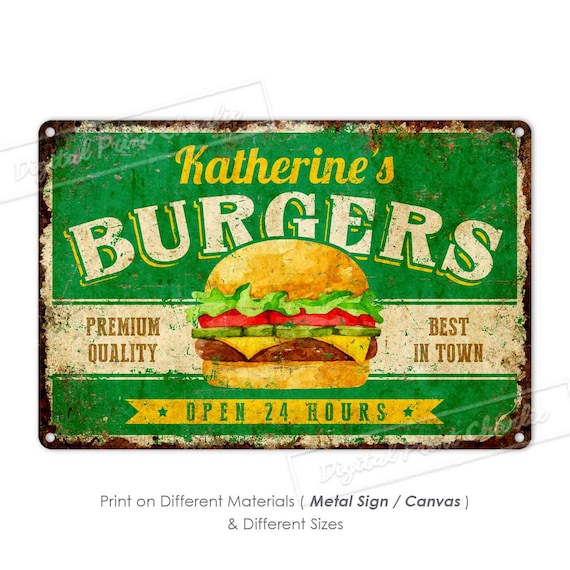 Custom Kitchen Sign Burgers Shop Bar Sign Wall Decor - Etsy