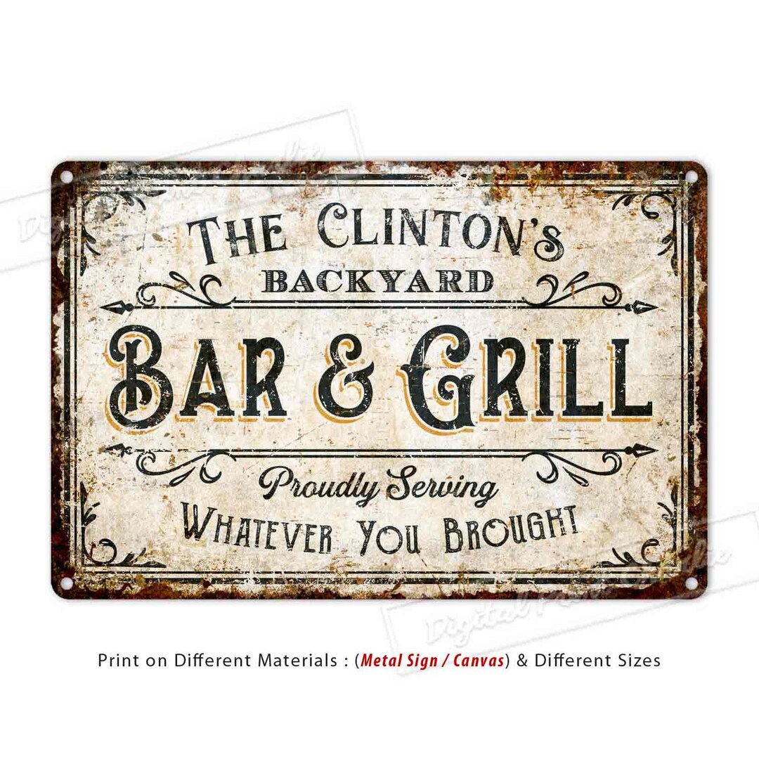 Custom Metal Sign, Bar & Grill Sign, Bar Sign, Backyard Sign, Kitchen ...