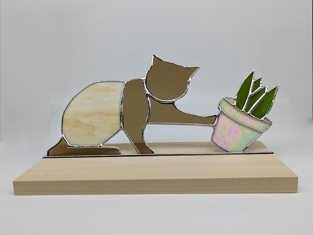 Stained Glass Siamese Cat Knocking Over a Plant Suncatcher - Etsy