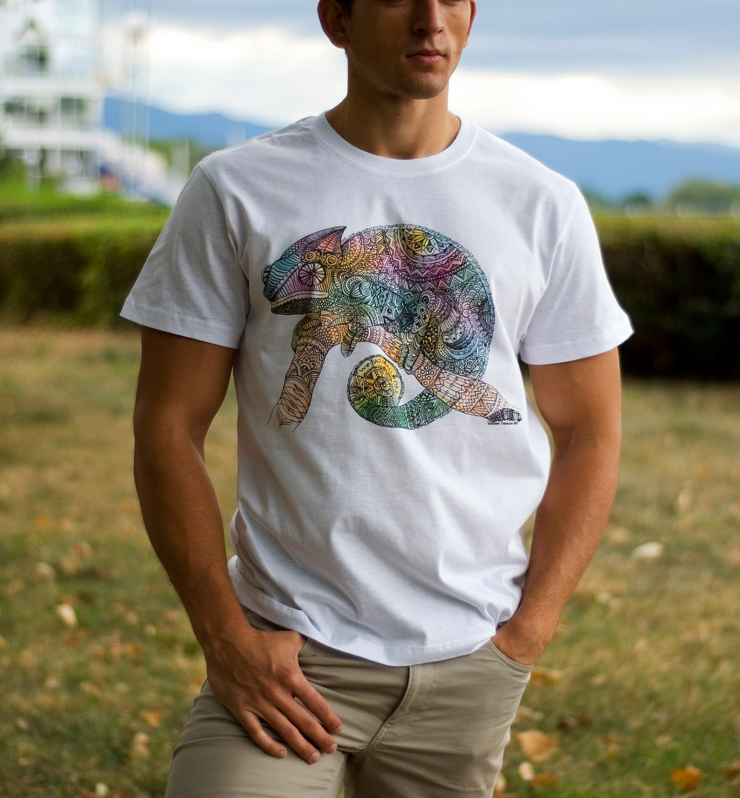 T-shirt/chameleon Art/clothing Animal/original Zentangle Style/colorful ...