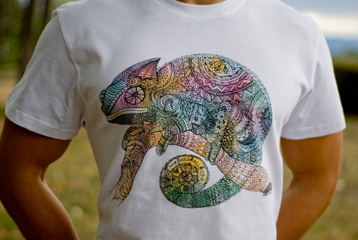 T-shirt/chameleon Art/clothing Animal/original Zentangle Style/colorful ...