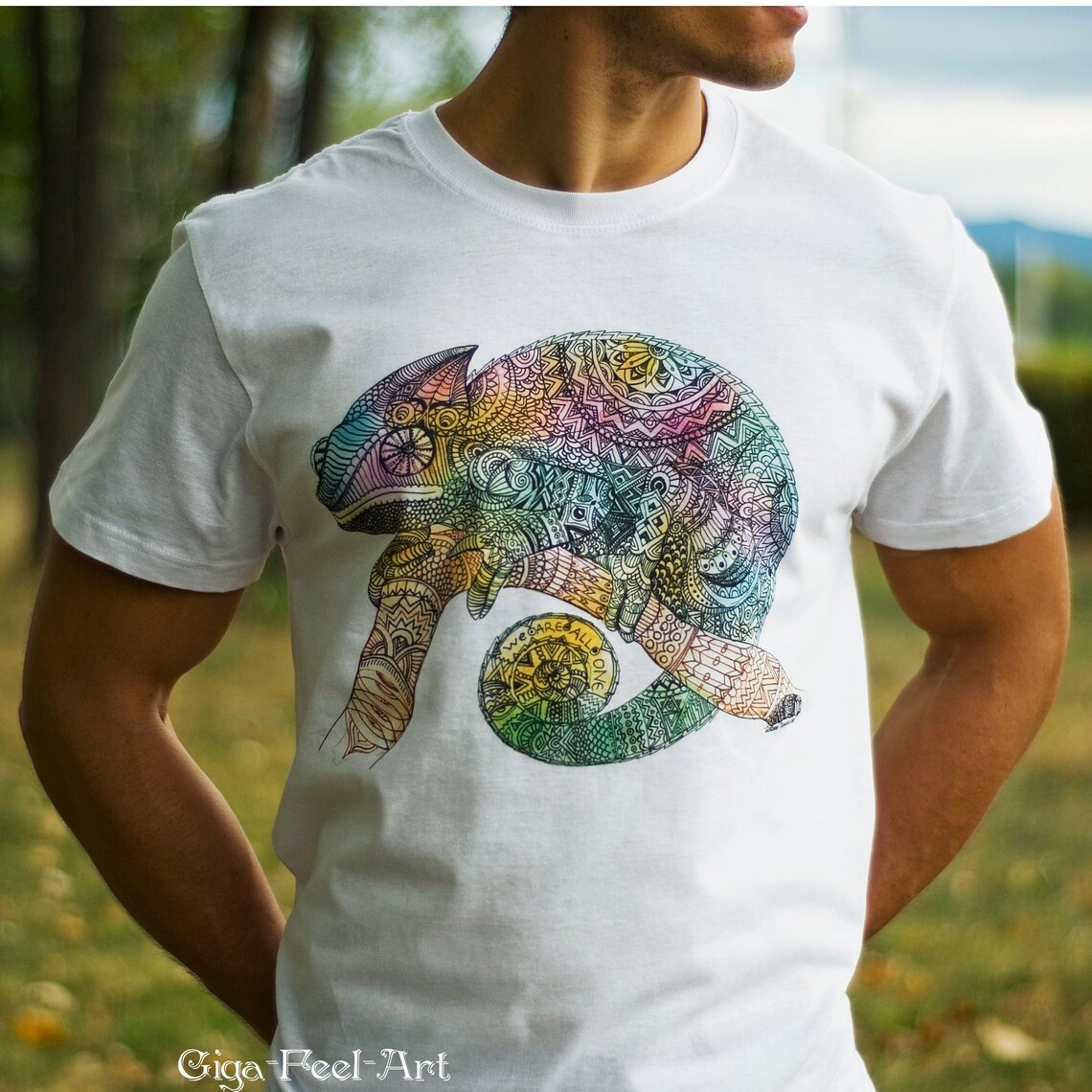 T-shirt/chameleon Art/clothing Animal/original Zentangle Style/colorful ...