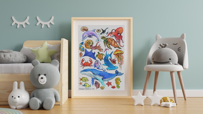 Sea Creatures, Drawing Prints, Vintage Oceanography Print, Fish Poster ...