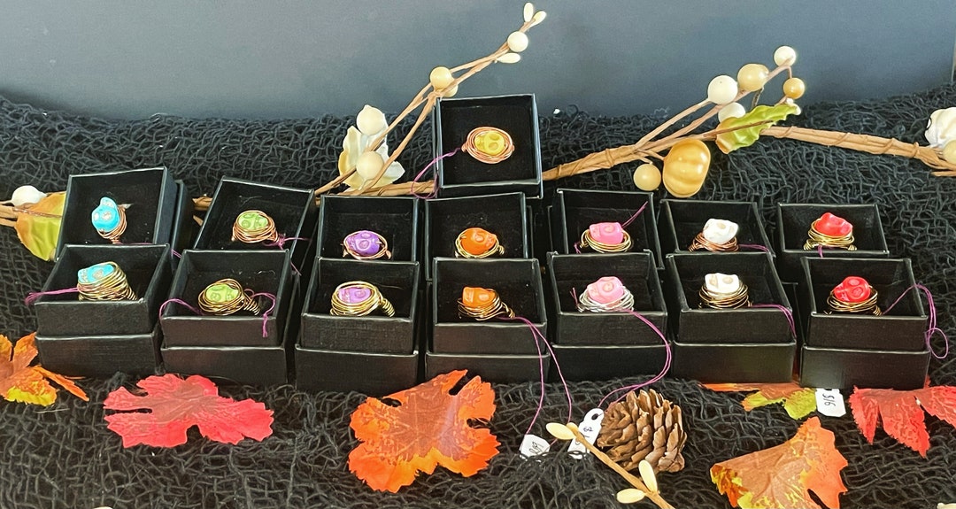 Gemstone Skull Rings - Etsy