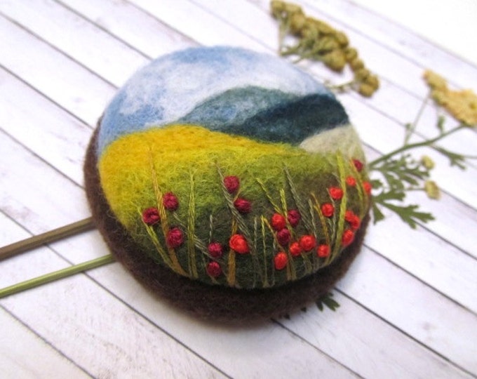 Needle Felted Brooch With Embroidery Wool Felt Brooch Flower Brooch ...