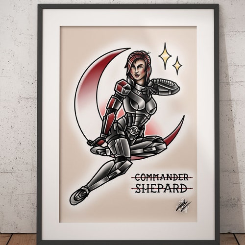 Garrus Vakarian Mass Effect Pinup Traditional Tattoo Flash - Etsy