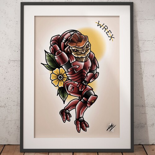 Garrus Vakarian Mass Effect Pinup Traditional Tattoo Flash | Etsy
