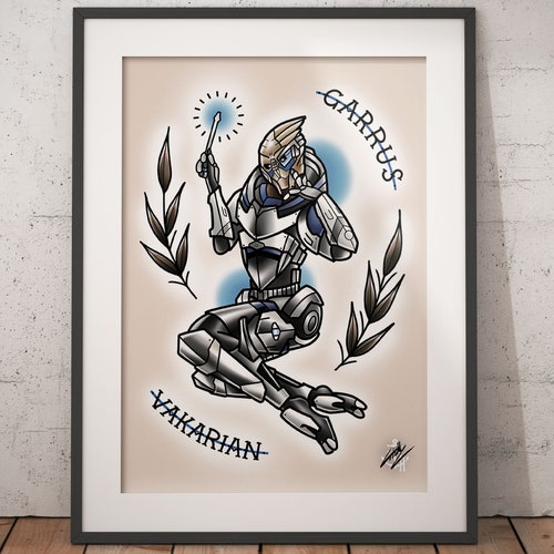 Garrus Vakarian Mass Effect Pinup Traditional Tattoo Flash - Etsy