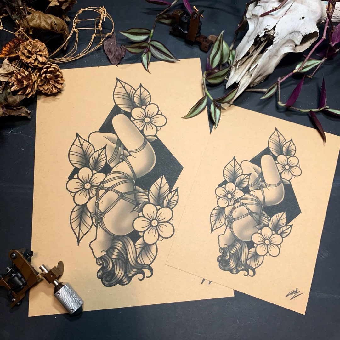 Bdsm Shibari Traditional Tattoo Flash Art Print Etsy