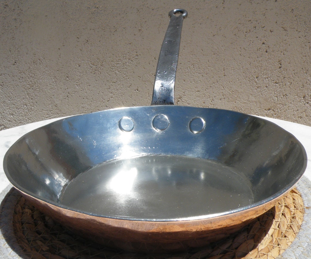 NEW TIN. Ancient 1800s Large French Hammered Copper Frying Pan ...