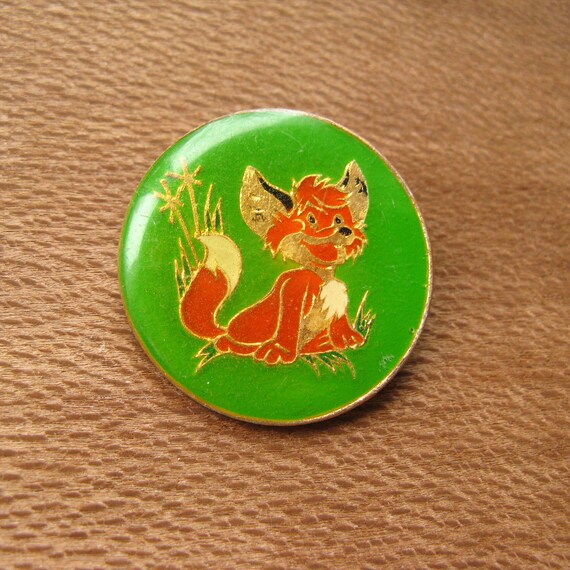 Vintage USSR Cartoon Character Pins: Fox, Cat, Chicke… - Gem